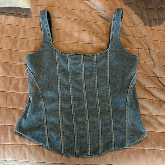 Express | Tops | Express Body Contour Light Denim Square Neck Corset ...